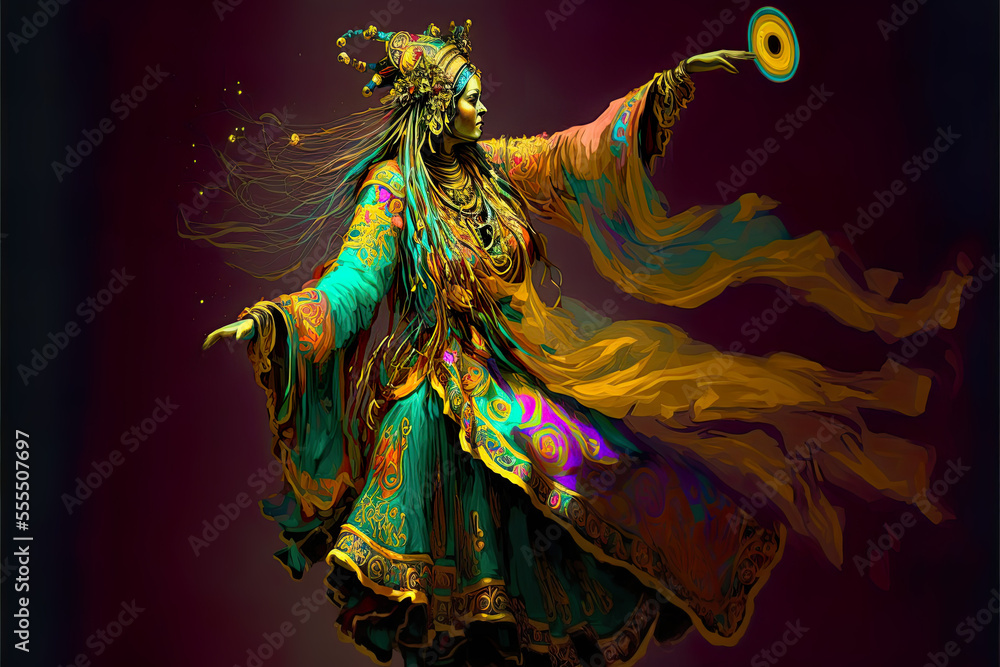 Cosmic shaman in her eternal dance, female shaman creating the world ...
