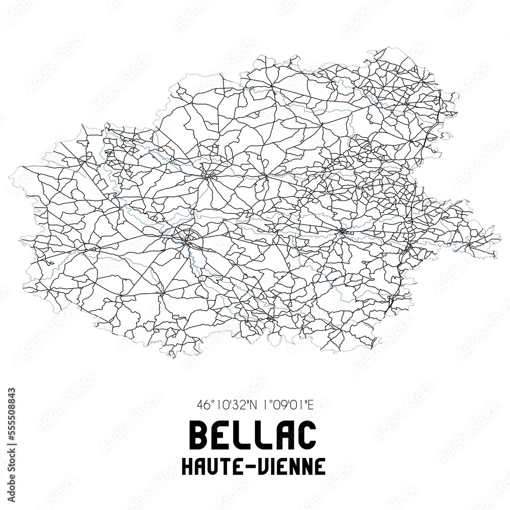 Black and white map of Bellac, Haute-Vienne, France. ilustração do ...