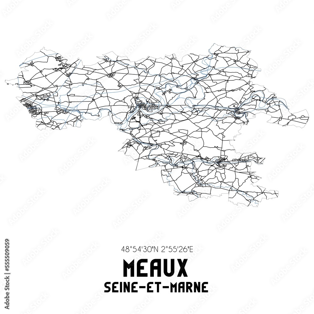 Black and white map of Meaux, Seine-et-Marne, France. Stock ...