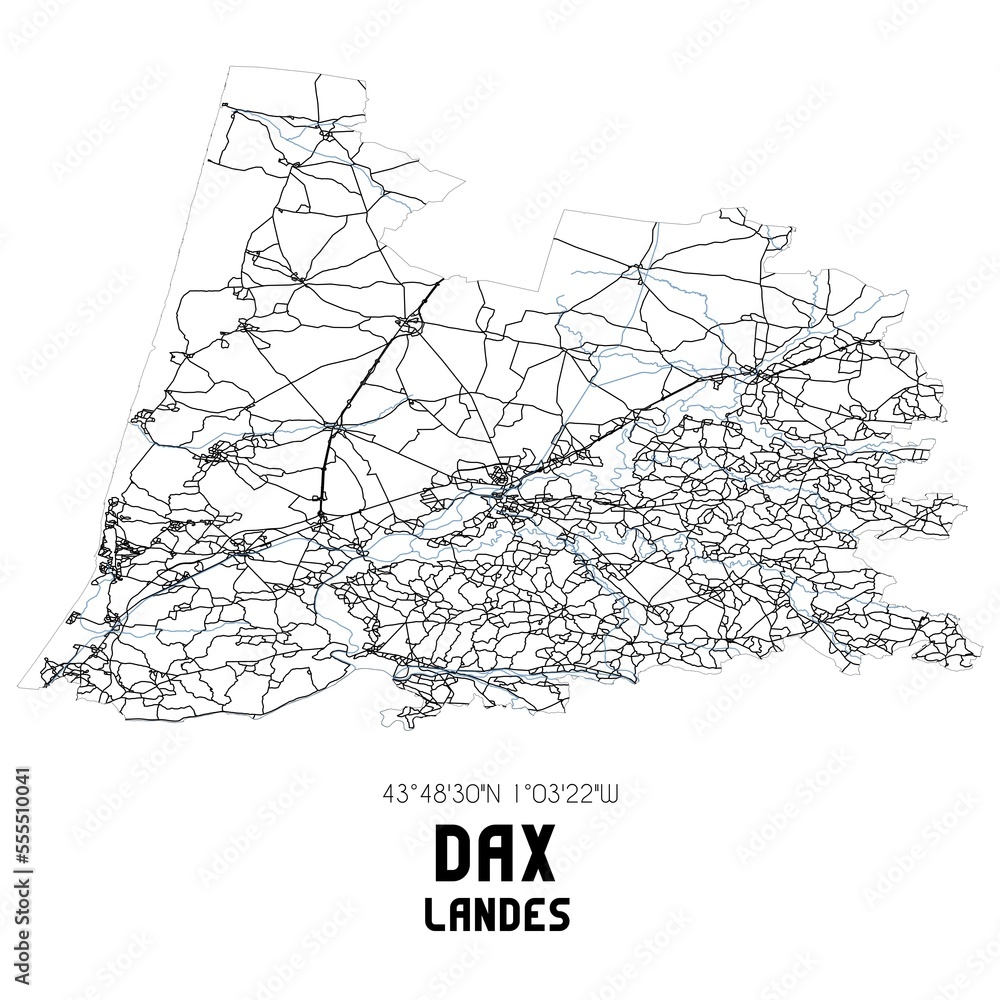 Black and white map of Dax, Landes, France. Stock Illustration | Adobe ...