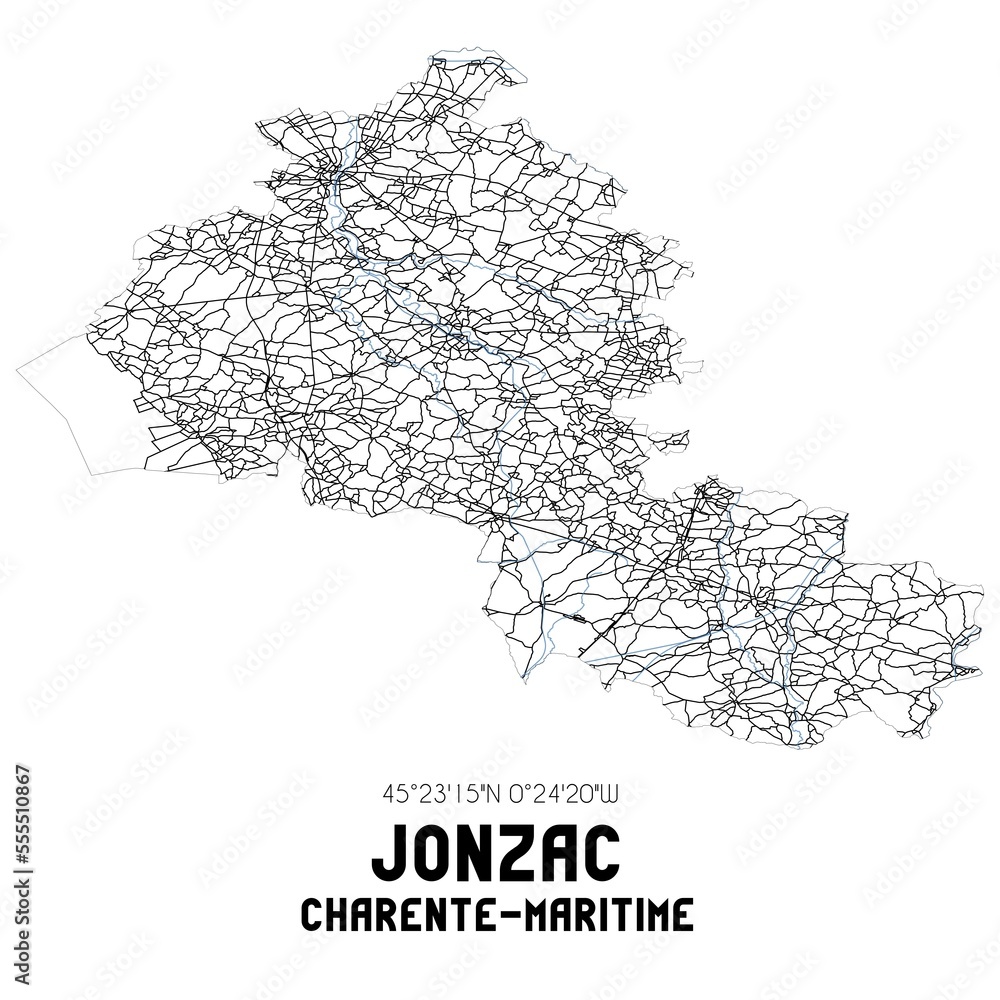 Black and white map of Jonzac, Charente-Maritime, France. Stock ...