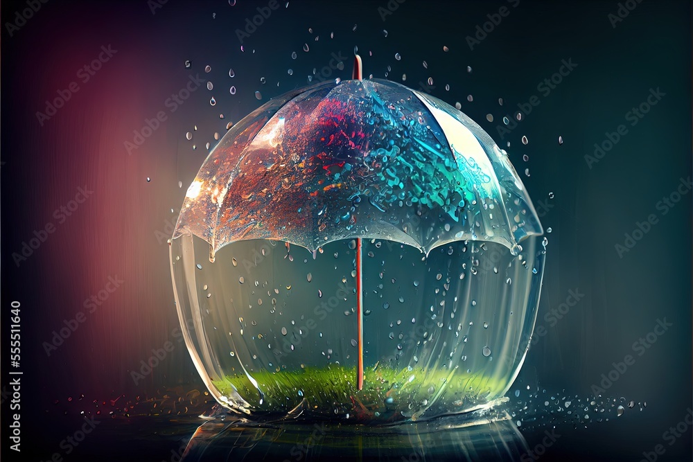 Umbrella with rain drops. AI generated art illustration Stock ...