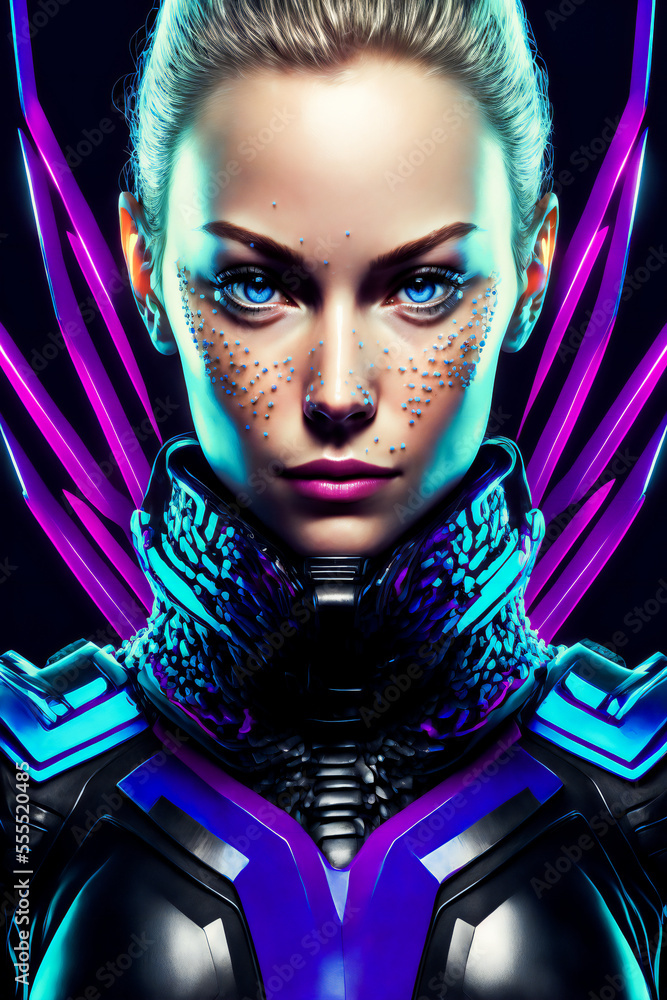 Futuristic Cyberpunk Girl. Image created with Generative AI technology ...