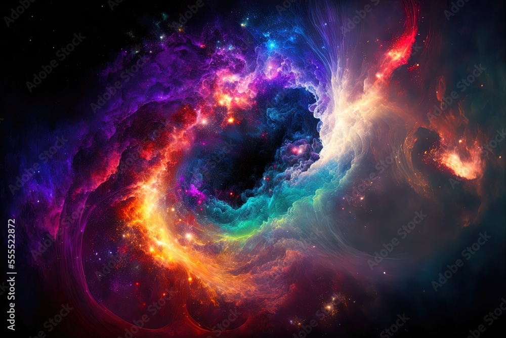 Colorful abstract space scene with stars. Creating a raging inferno in ...