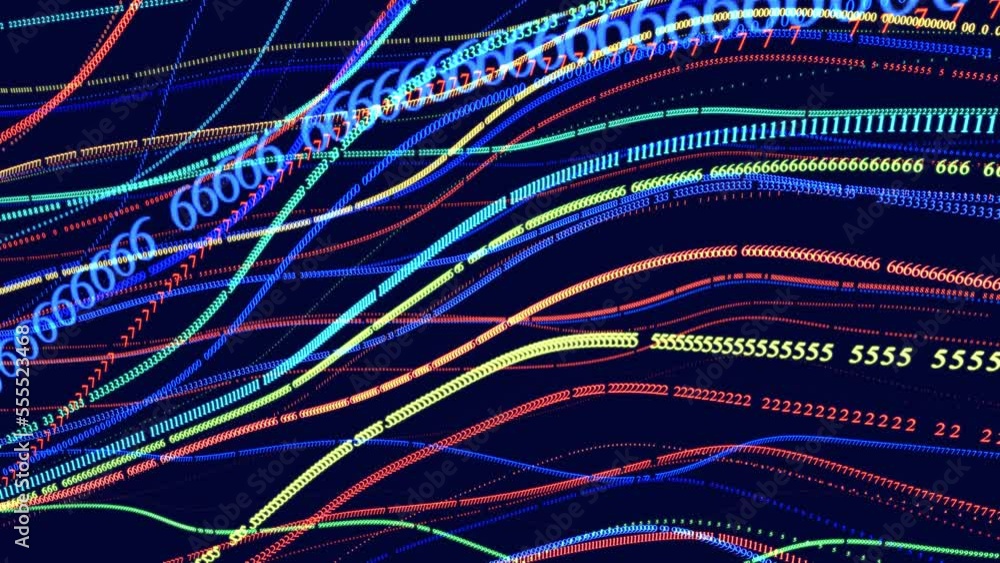 digital waves. Vj loop hologram abstract bg. Symbols form lines, grid, strings. Information ...
