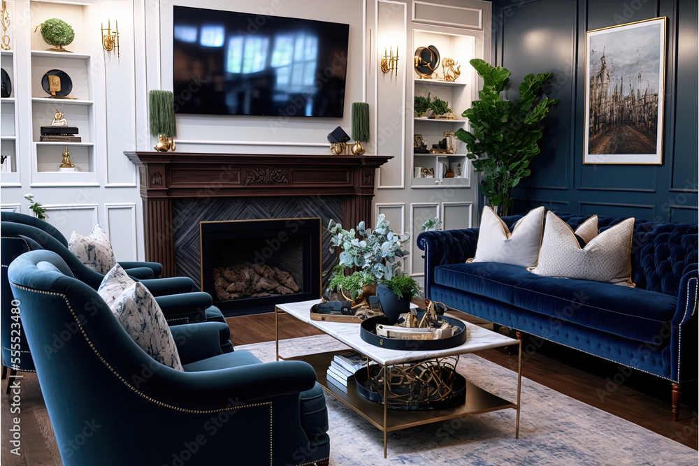 Navy Blue And White Living Room Fireplace 43 Beautiful And