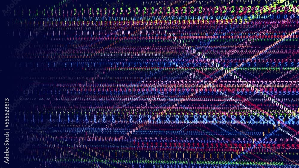 glow particles numbers form multicolored lines. Info concept lines and ...