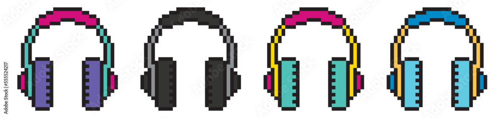 Vector headphones icon in pixel art design isolated on white background ...