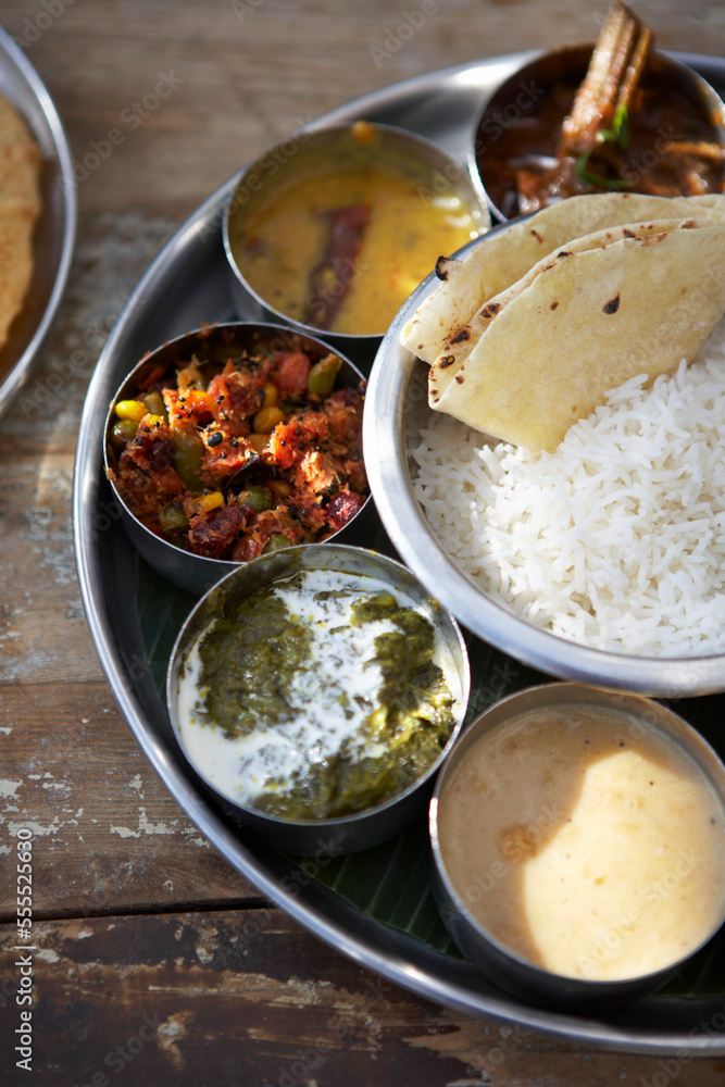 Thali, Kadai Bhindi, Mixed Vegetable Curry, Sambhar, Saag Paneer ...