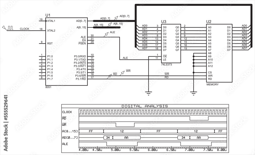 Vector electrical schematic diagram. Connecting external memory to the ...