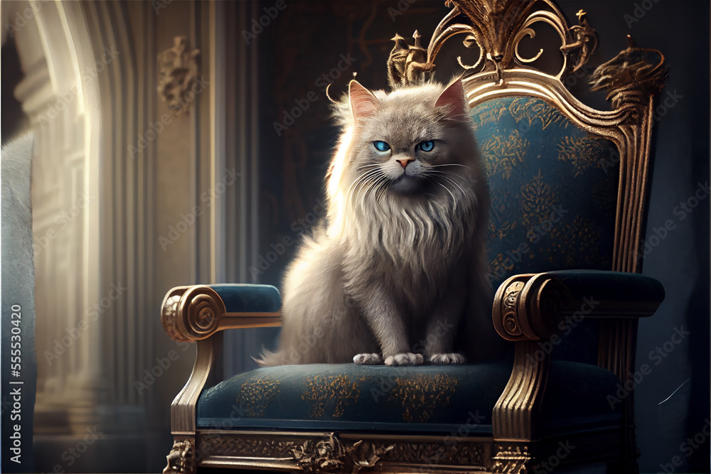 majestic cat sitting on a throne like a king Stock Illustration | Adobe ...