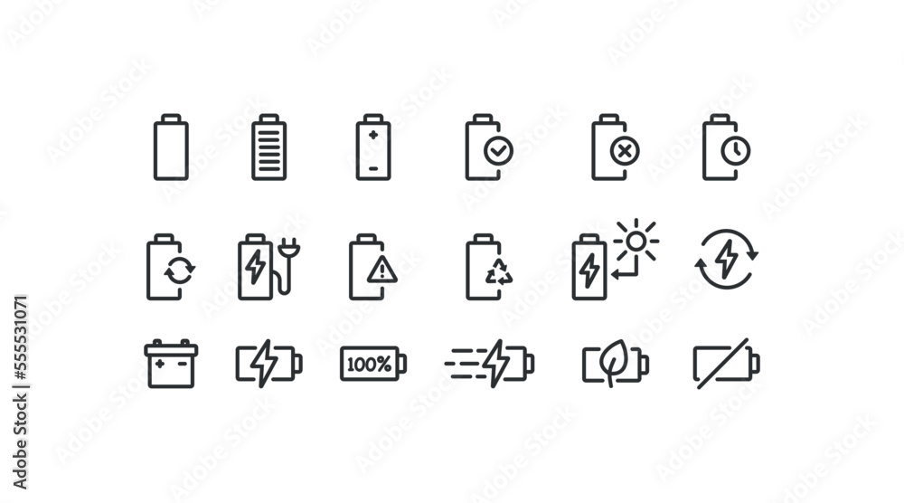 Battery icon set. Accumulator illustration symbol. Sign energy power ...
