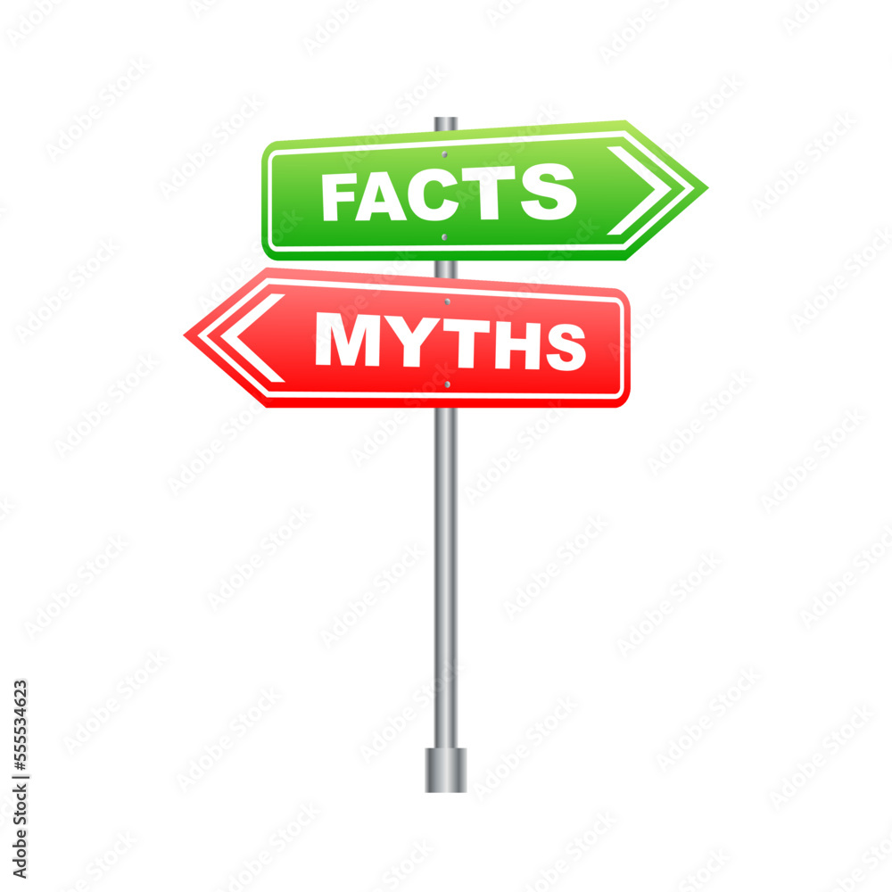 Facts vs myths, fact-checking. Check mark. Fake news. Rumors comparing ...