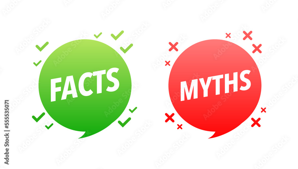 Facts vs myths, fact-checking. Check mark. Fake news. Rumors comparing ...