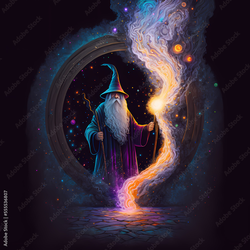 Wizard Casting a Spell - Generative AI Stock Illustration | Adobe Stock