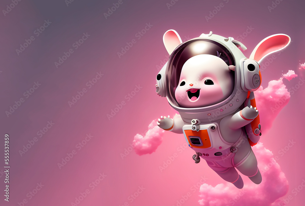 Cute rabbit astronaut floating on pink background image created with ...