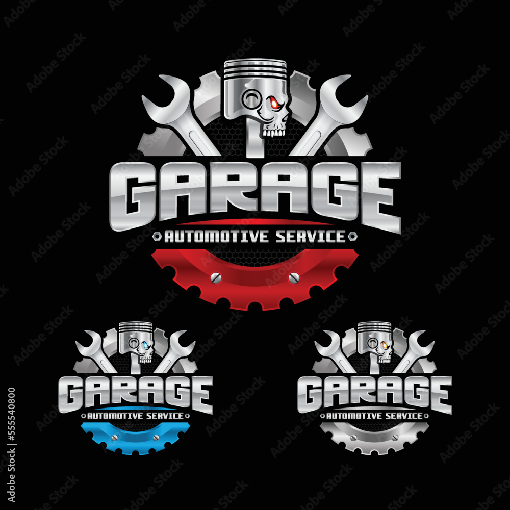Automotive Garage Logo. Combination of automobile tools gear, piston, and wrench. Perfect logo ...