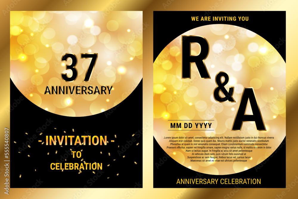 37th years birthday vector black paper luxury invitation double card ...