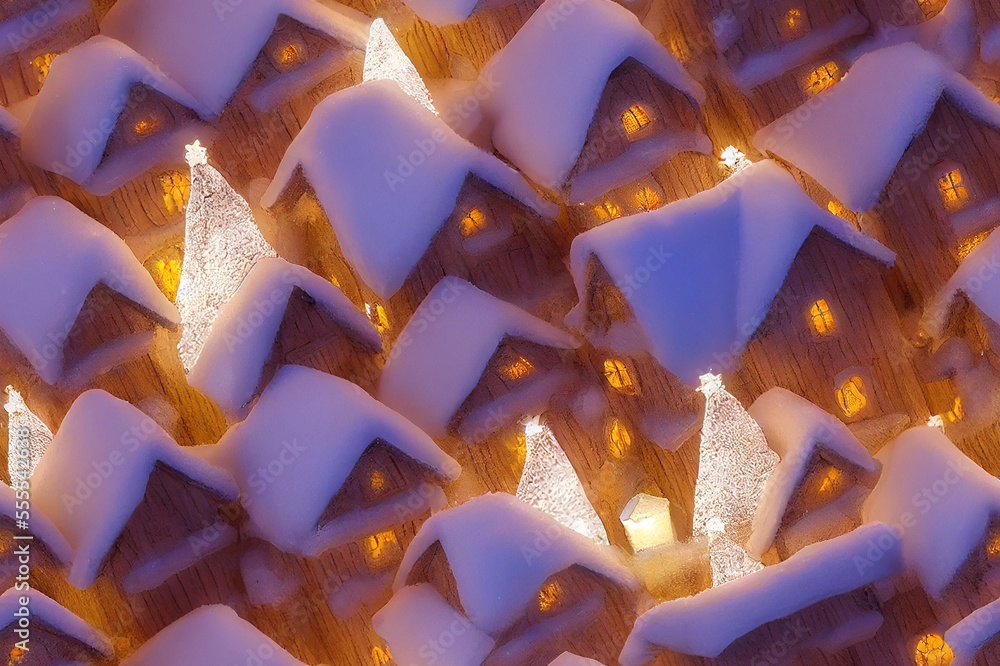 Christmas Market and Village Miniature Scene Seamless Holiday Texture ...