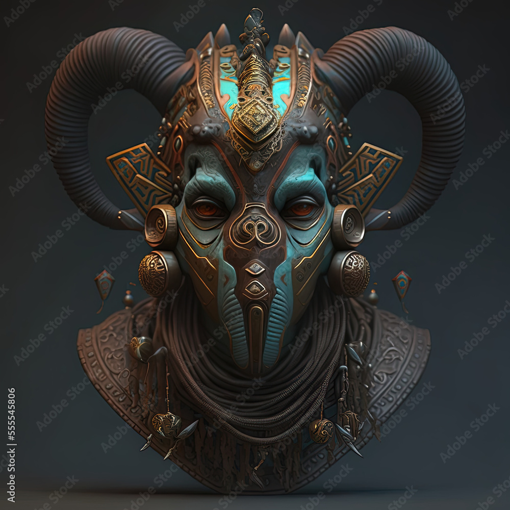 African mask display of a shaman mask of ethnic tribe from Africa ...