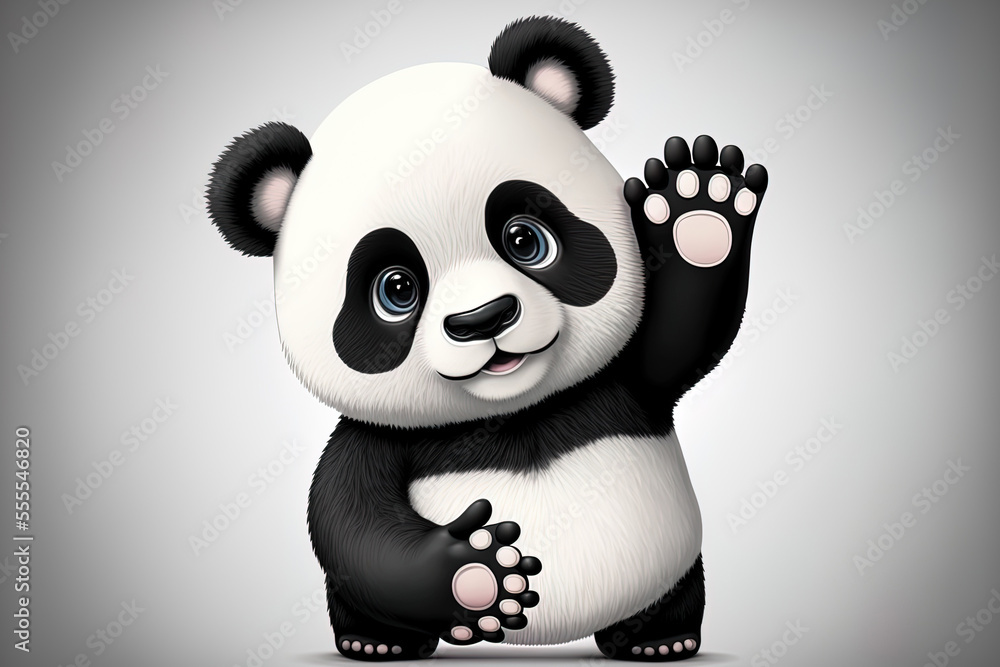 cute symbol of a panda waving its hand. cartoon depiction of the panda ...