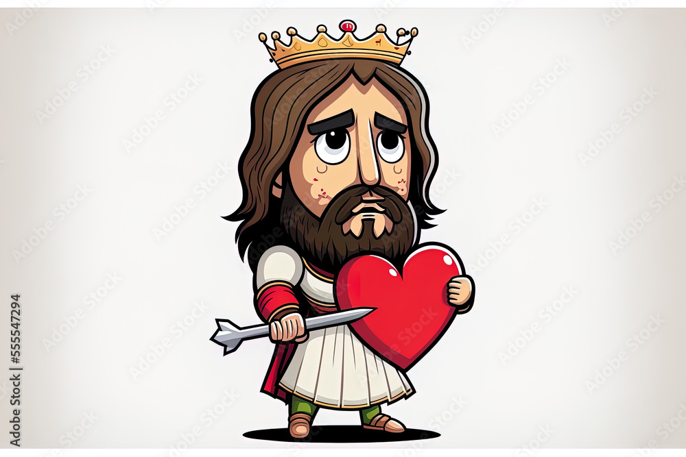 Jesus Christ cartoon figure with a large heart of love. Illustration of ...