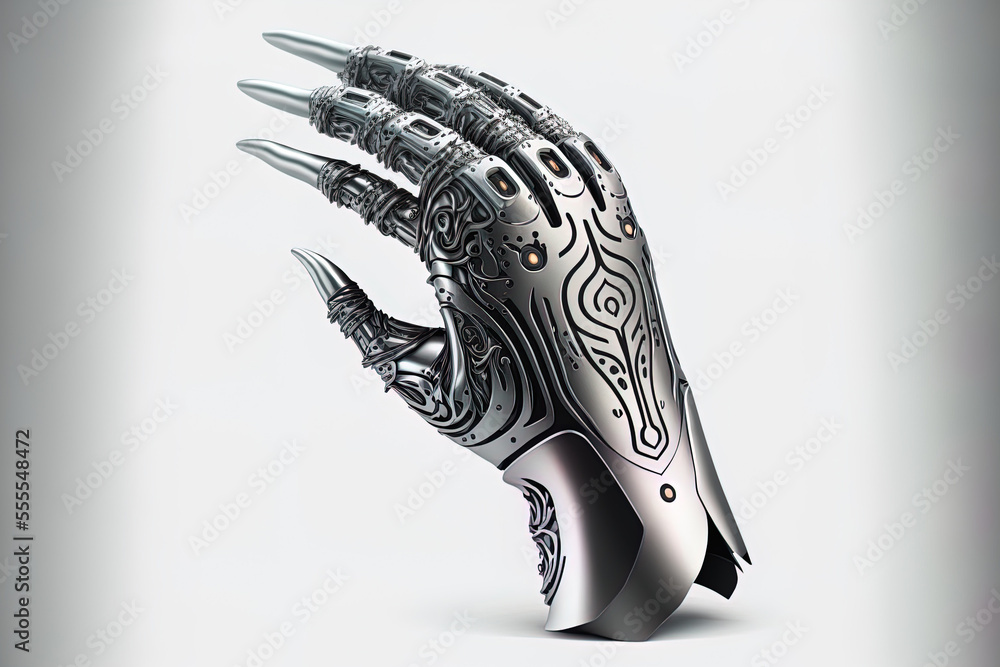 human hand prosthetic from the future. implanted metal hand. Isolated ...