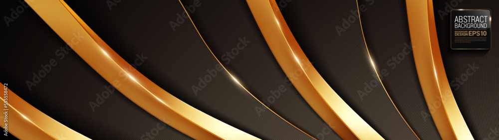 luxury curve line gold color on black background, overlap layer shadow ...