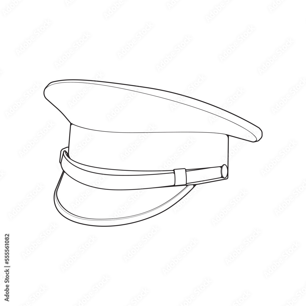 Outline military cap vector illustration isolated on white background ...