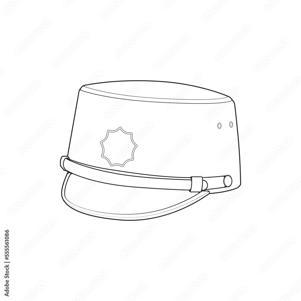Outline military cap vector illustration isolated on white background ...