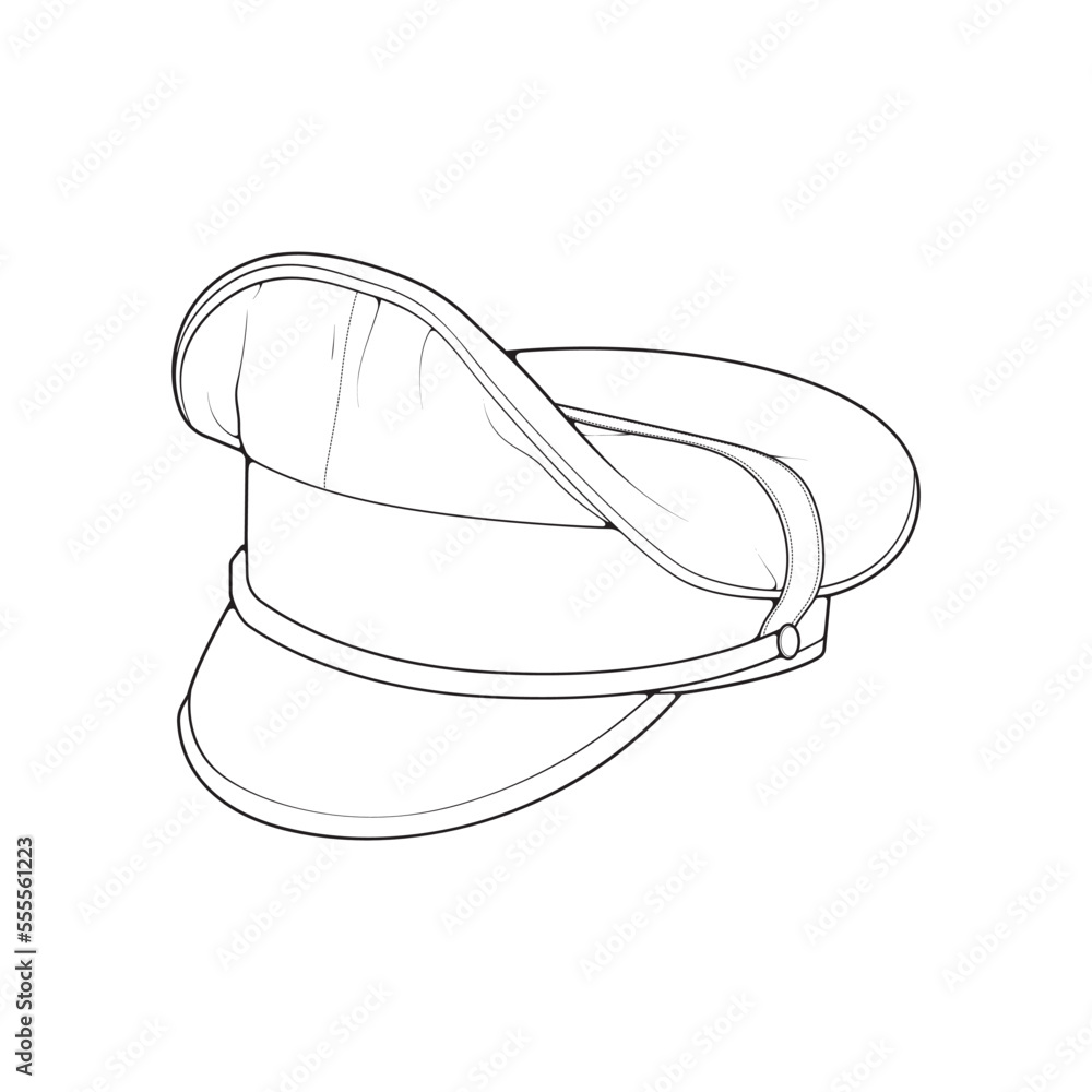 Outline military cap vector illustration isolated on white background ...