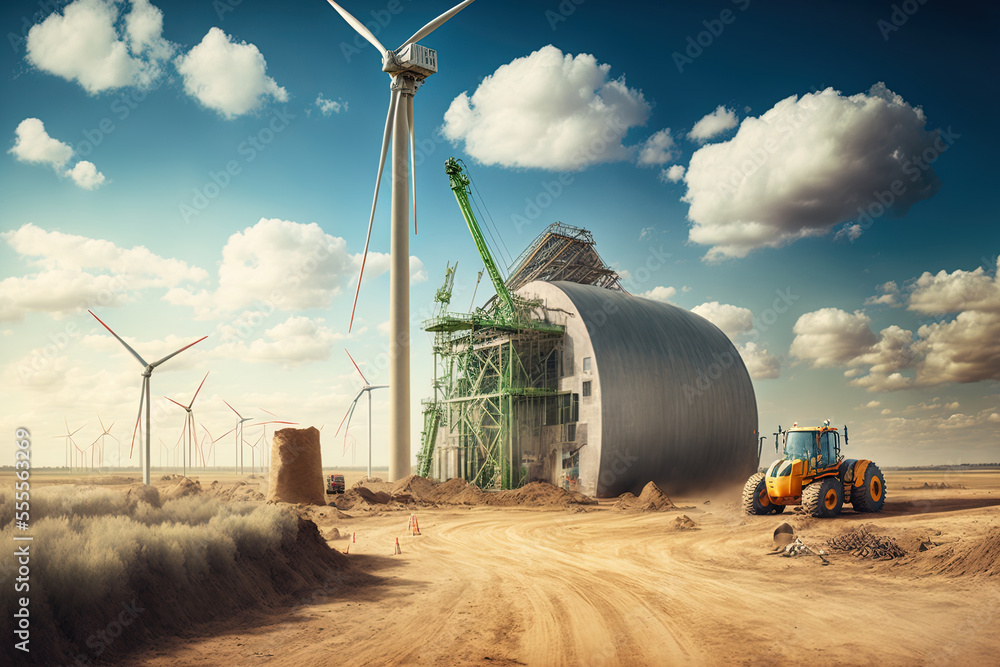agricultural land and construction site. constructing a wind turbine ...