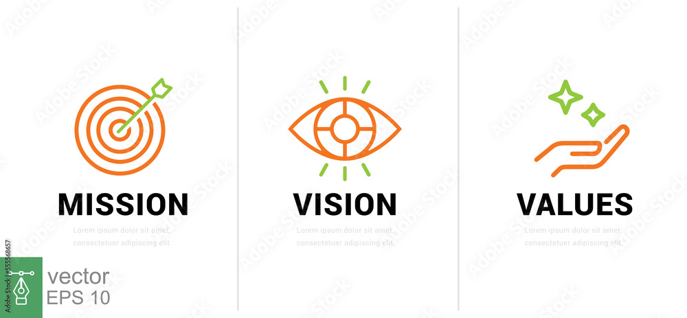Mission. Vision. Values. Web page template. Modern flat design concept ...