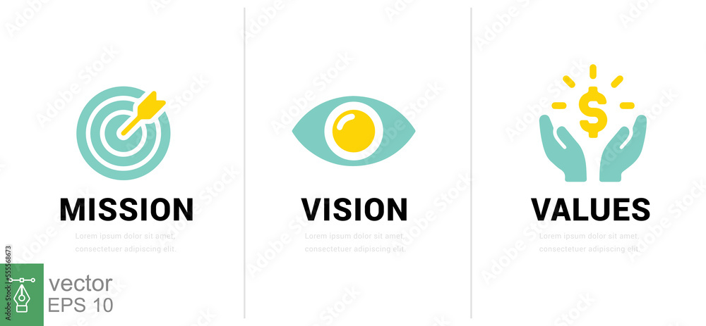 Mission. Vision. Values. Web page template. Modern flat design concept ...