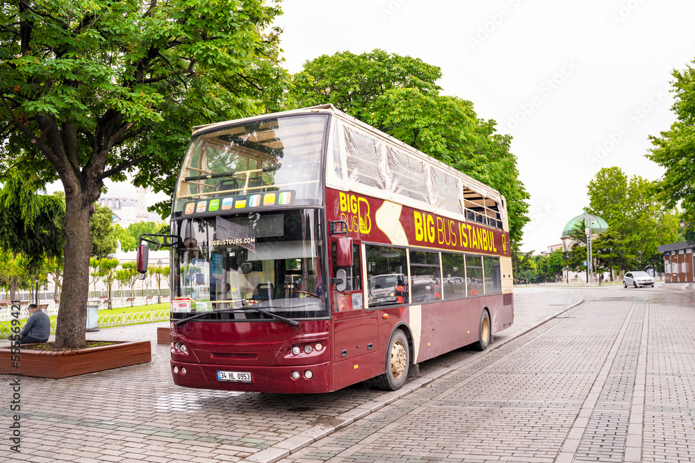 Sight seeing tourist bus "BigBus". Tourist double-decker red bus on the ...