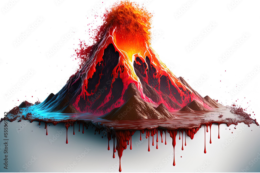 lava pouring down a mountain during a volcanic eruption, isolated on a ...