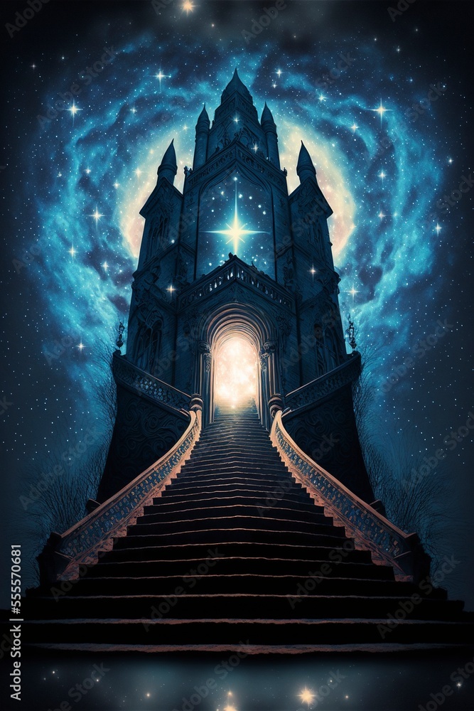 light castle in heaven, universe inside, stairs Stock Illustration ...