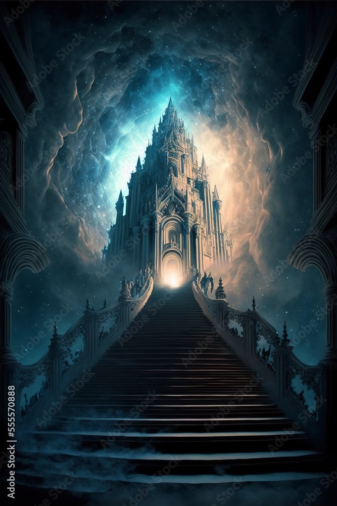 light castle in heaven, universe inside, stairs Stock Illustration ...