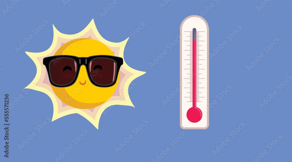 Sun Character Wearing Sunglasses Next to a Thermometer Cartoon ...