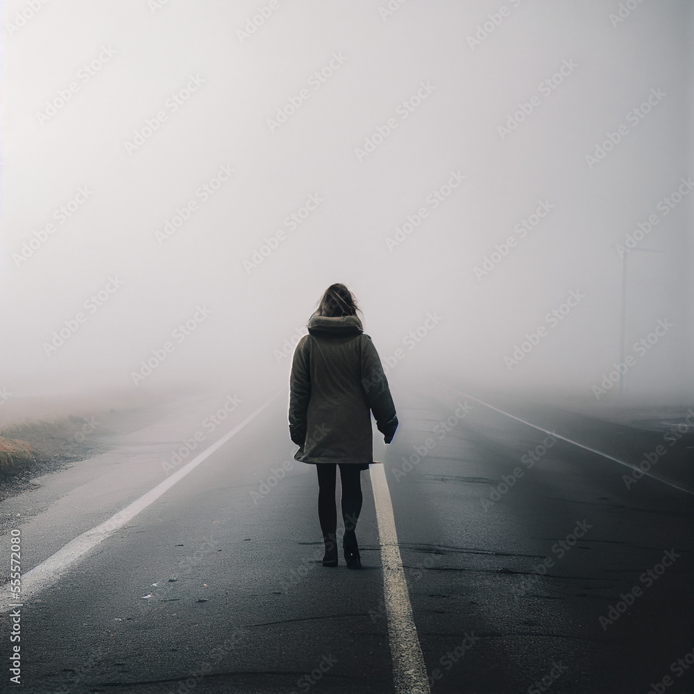Sad Girl Walking Down A Road
