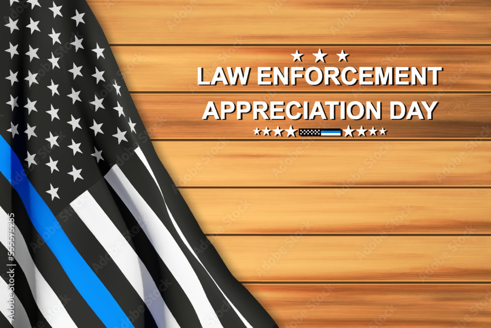 Thin Blue Line. American flag with police blue line on wood background ...