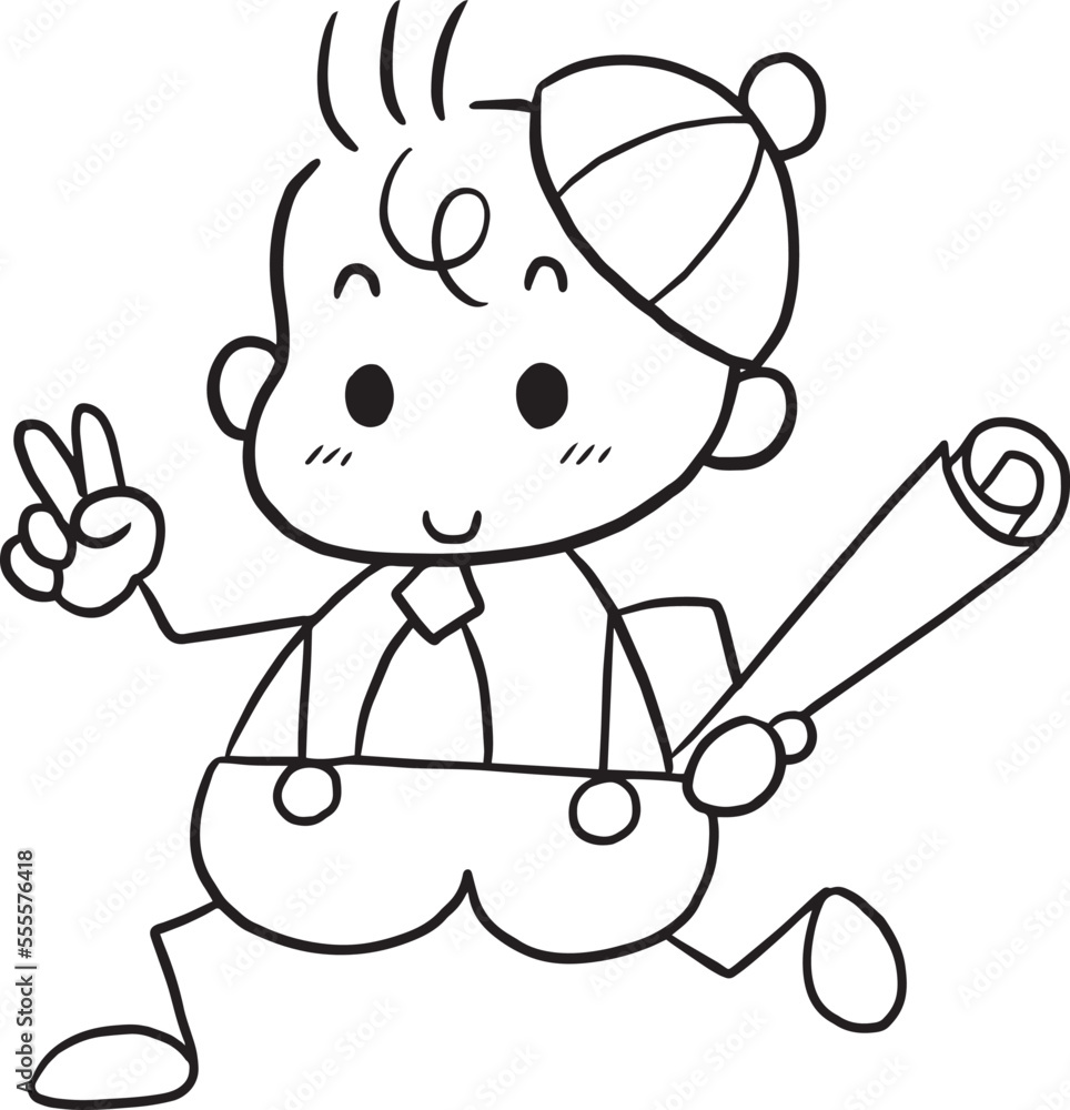 Boy running cartoon doodle kawaii anime coloring page cute illustration ...