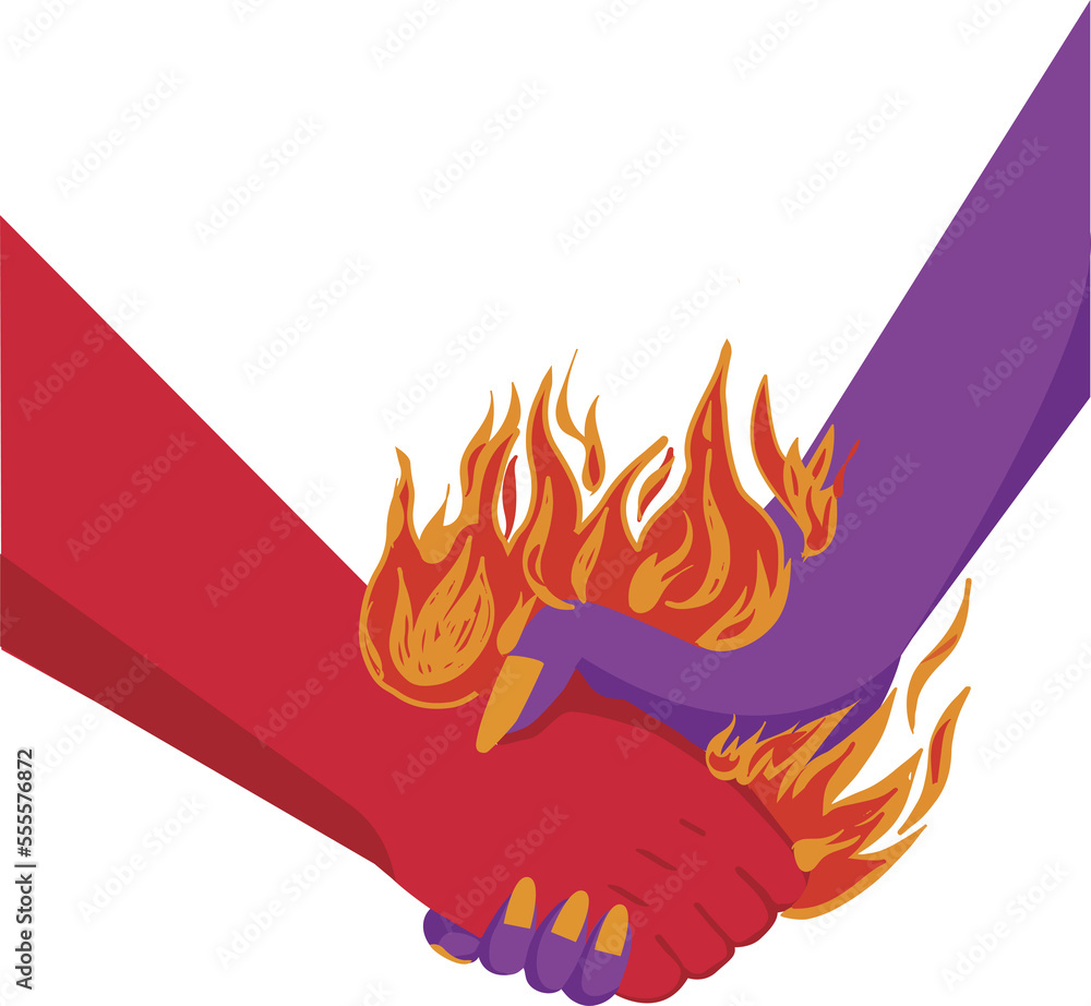 female handshake with fire Stock Illustration | Adobe Stock
