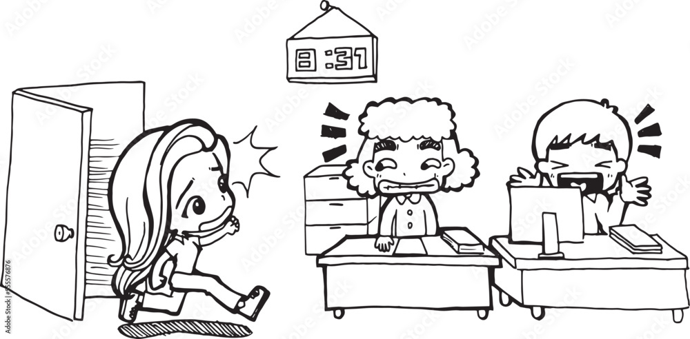 Running girl cartoon doodle kawaii anime coloring page cute ...