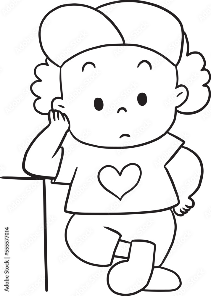 boy waiting cartoon doodle kawaii anime coloring page cute illustration ...