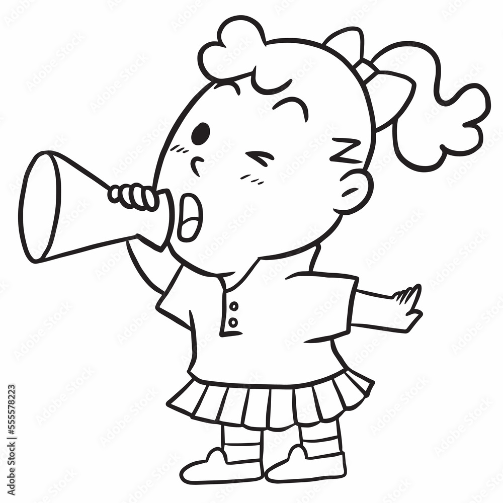 cartoon girl cheer doodle kawaii anime coloring page cute illustration ...