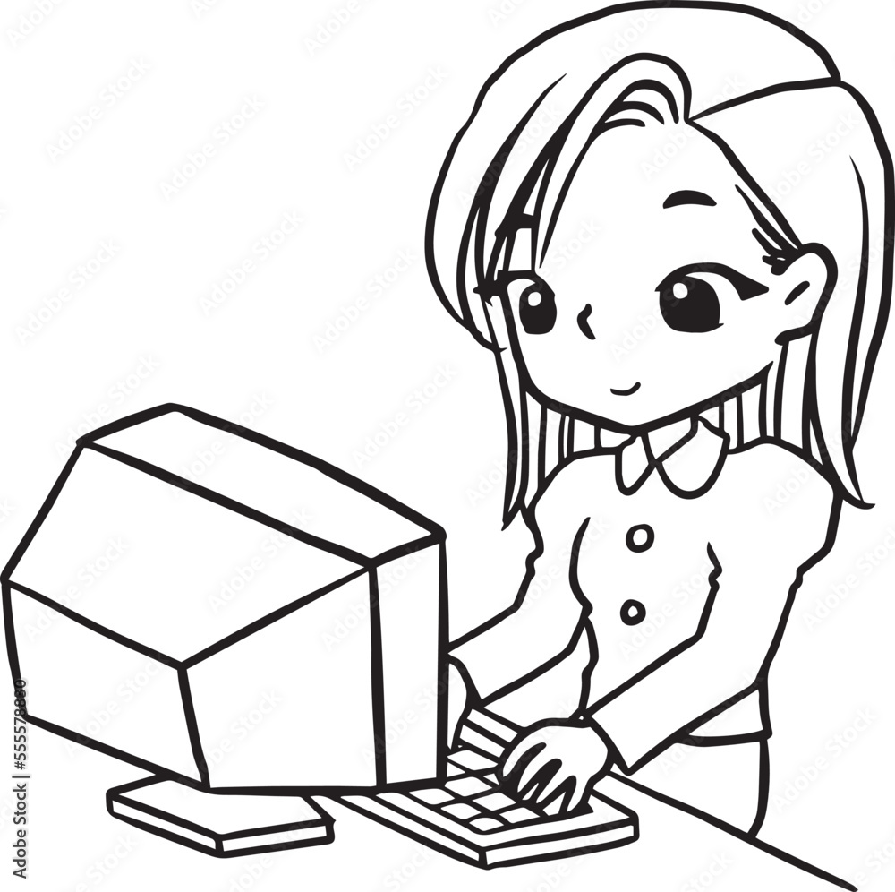 Working girl drawing cartoons doodle kawaii anime coloring page cute ...