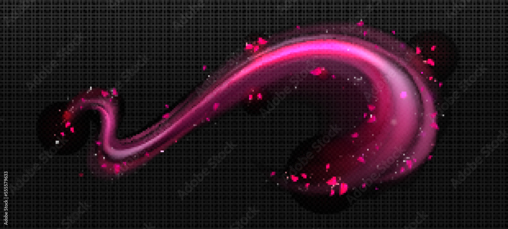 Abstract pink swirl with heart shape leaves and shimmering sparkles ...