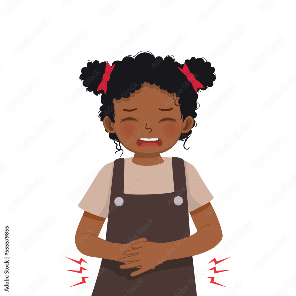 Cute little African girl suffering from stomachache, diarrhea ...