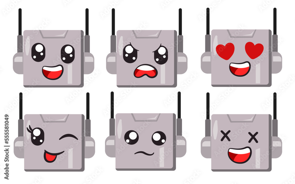 Robot cyborg bot male facial expression emoticon with eyes and mouth ...